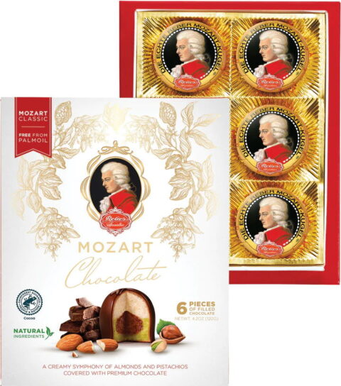 Reber Mozart 6-Piece Chocolate Kugeln® Portrait Box | World Wide Chocolate